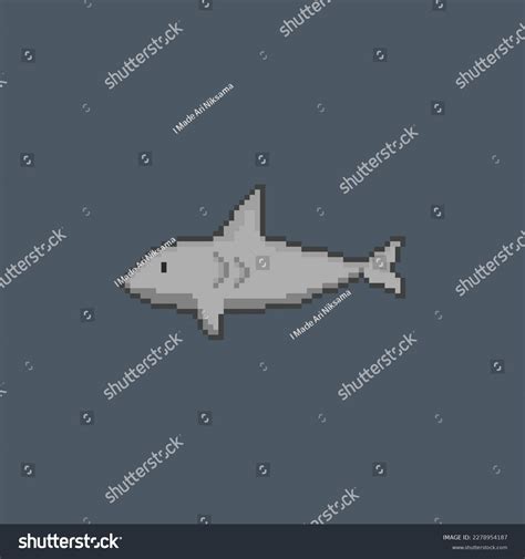 Pixel Art Shark Black Outline Good Stock Vector Royalty Free