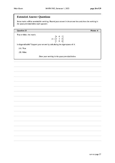 MATH1902 2023 Extended Responses Extended Answer Questions Some Marks