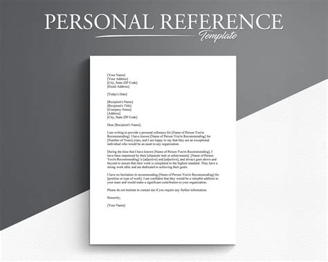 Personal Reference Letter Template Google Docs Microsoft Etsy UK