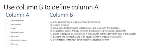 Solved Use Column B To Define The Excel Terminology In