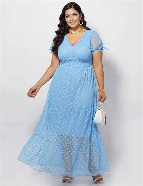 Vestido Longo Tule Poá Azul Dona Charme