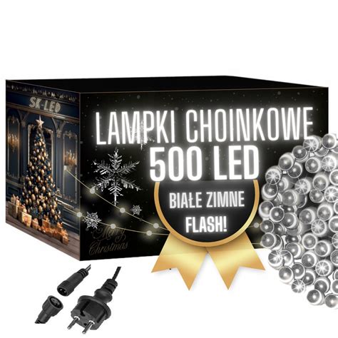 Lampki CHOINKOWE 500 LED BIAŁE ZIMNE FLASH ZEWNĘTRZNE WEWNĘTRZNE