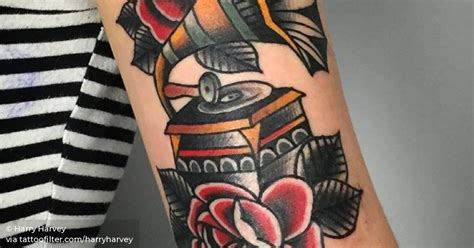 Traditional Style Gramophone Tattoo On The Left Bicep