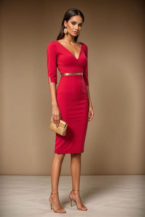 Meryl Red Fitted Sheath Dress With Sleeves Fitted Sheath Dress