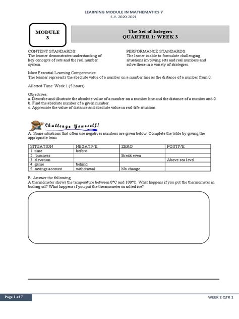 Module Qtr1 Week2 Math7 Pdf Numbers Inequality Mathematics