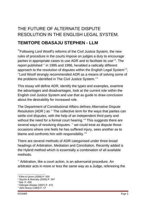 Pdf The Future Of Alternate Dispute Resolution In The English Legal