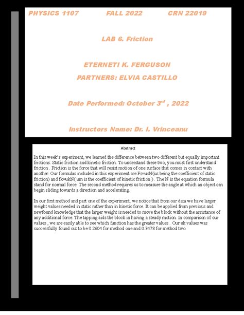 Physics Lab Friction Experiment Studocu