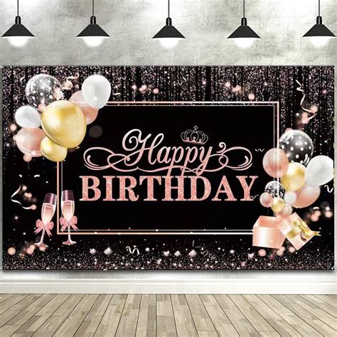 Buy Happy Birthday Banner Backdrop For Girls Women Rose Gold Birthday Party Decorations Supplies