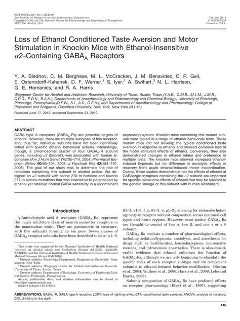 Pdf Loss Of Ethanol Conditioned Taste Aversion And Motor Stimulation