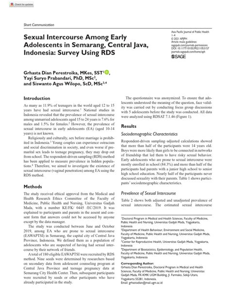 Sexual Intercourse Among Early Adolescents In Semarang Central Java
