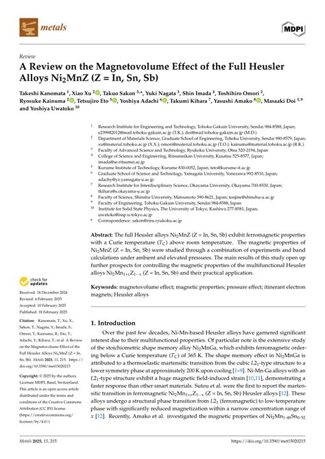 Pdf A Review On The Magnetovolume Effect Of The Full Heusler Alloys Ni2mnz Z In Sn Sb