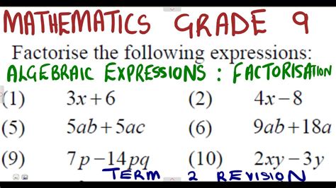 Mathematics Grade 9 Algebraic Expressions Factorisation 1 Mathszoneafricanmotives Youtube