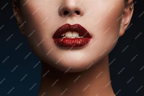 Premium Photo Beauty Red Lips Makeup Detail