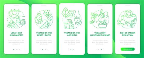 Vegan Diet And Illnesses Green Gradient Onboarding Mobile App Screen Walkthrough 5 Steps