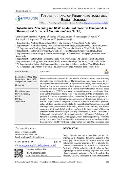Pdf Phytochemical Screening And Gcms Analysis Of Bioactive Compounds In Ethanolic Leaf