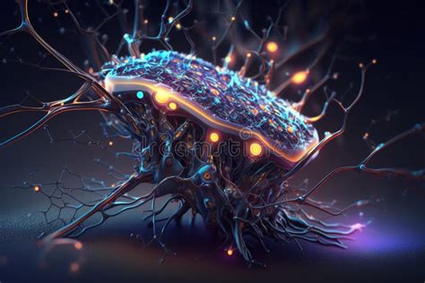 Neural Network With Glowing Bioluminescence The Image Represents The