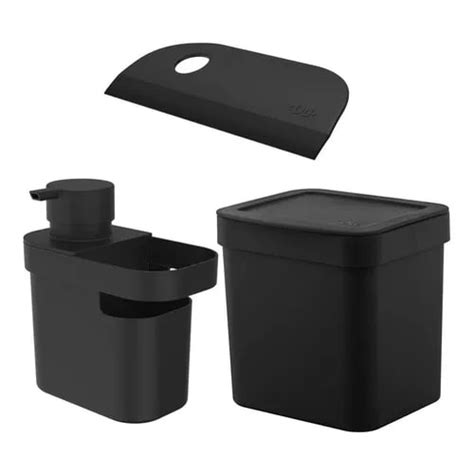 Kit Pia De Cozinha Lixeira L Dispenser Ml E Rodo Preto Ou Shopee Brasil
