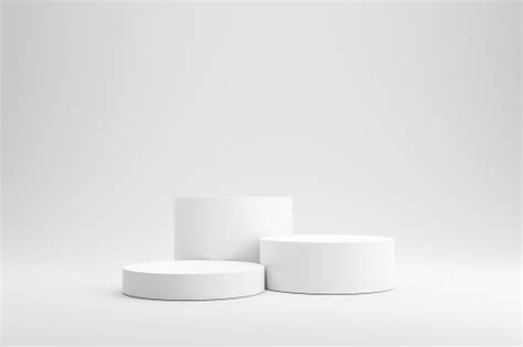 실린더 스탠드 개념흰색 배경에 빈 연단 또는 받침대 디스플레이 빈 제품 선반 서 배경 3d 렌더링 강단에 대한 스톡 사진 및 기타 이미지 Istock