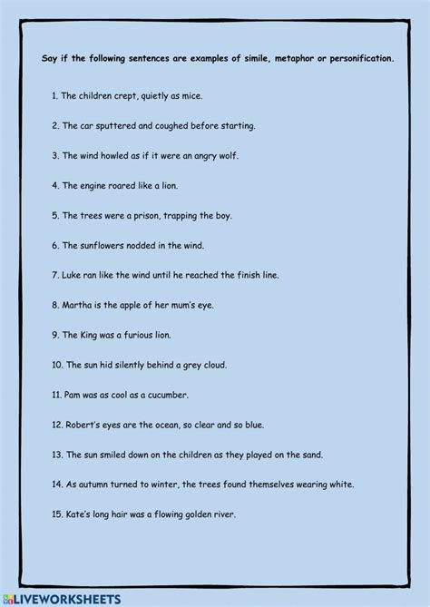 Simile Metaphor Personification Worksheet Artofit