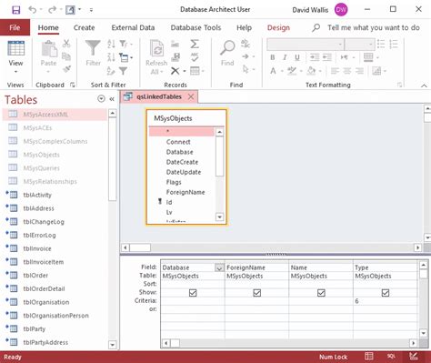 how to list objects in an access database