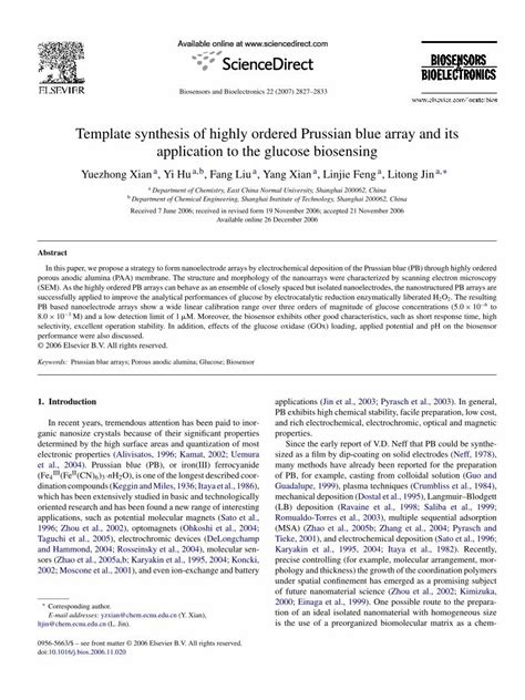 Pdf Template Synthesis Of Highly Ordered Prussian Blue Array And Its Application To The