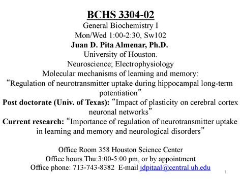 Introduction To Chemistry Of Life General Biochemistry I Bchs 3304