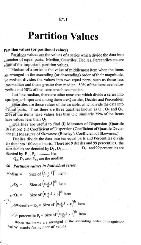 BCom Quantitative Techniques For Business I 3B Partition Values E