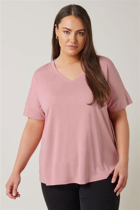 Evans Plus Size Rose Pink V Neck Modal Rich T Shirt Evans
