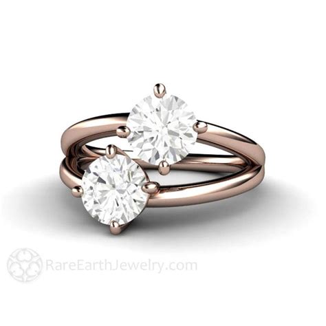 2 Stone Duo Engagement Ring Duo Style In Forever One Moissanite Rare