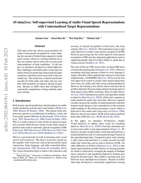 Av Data2vec Self Supervised Learning Of Audio Visual Speech