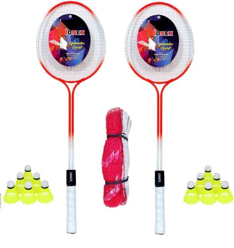 Ionex Double Shaft Multicolor Set Of 2 Piece Badminton Racket With 10