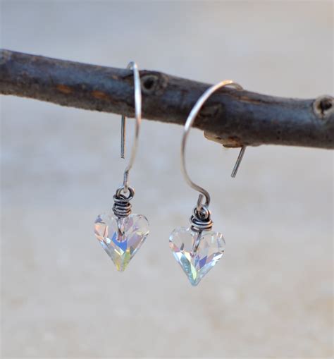 Valentine Earrings Crystal Ab Heart Earrings Wire Wrapped Swarovski