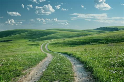 Premium Photo The Dirt Road Through The Green Hills