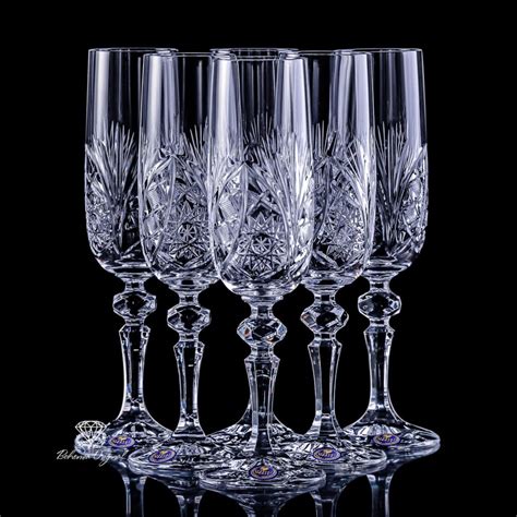 Set Of Six Massive Red Wine Lead Crystal Glasses Modern Design