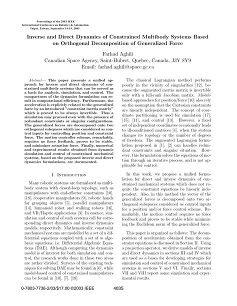 pdf inverse and direct dynamics of constrained multibody systems