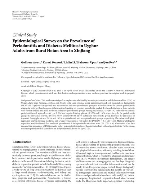 Pdf Epidemiological Survey On The Prevalence Of Periodontitis And