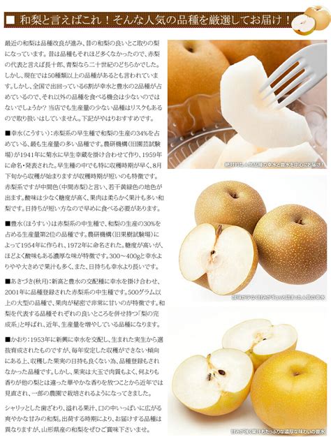【楽天市場】【予約】 山形県産 和梨 幸水 豊水 あきづき 秀品冷蔵便 秋の味覚 日本梨 品種リレー こうすい ほうすい 秋月 2kg