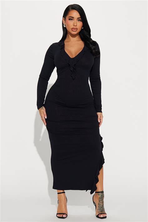 Lizzie Ribbed Midi Dress Black Fashion Nova