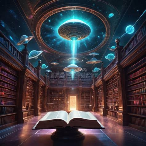 AI-Generated Mysterious Alien Scholar Studying Ancient Books in a Cosmic Library Stock Photo ...