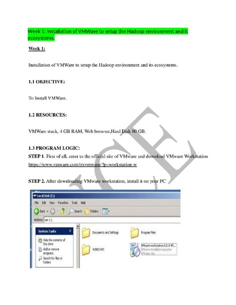 Bigdata Analytics Lab Manual Week 1 Installation Of Vmware To Setup