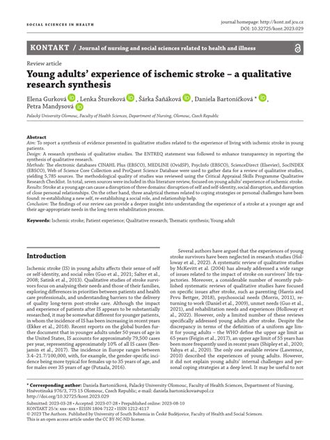 Pdf Young Adults Experience Of Ischemic Stroke A Qualitative Research Synthesis