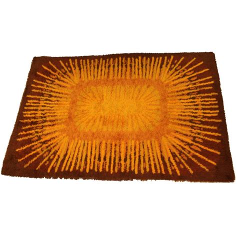 Mid Century Modern Rectangular Rya Rug Brown Starburst Yellow 1960s At