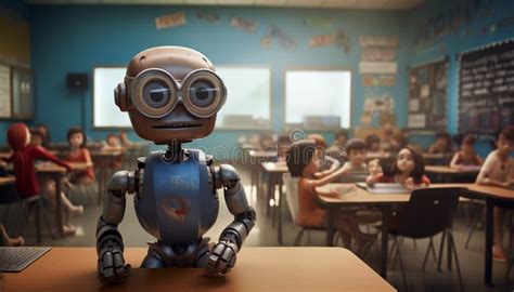 Ein Cartoon Roboter Der Vor Einem Klassenzimmer Mit Genossenschaftsai
