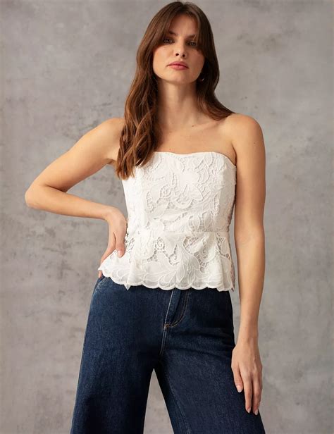 Lace Bandeau Peplum Top Roandzo Mands