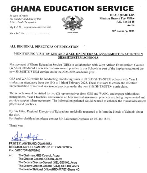 New Curriculum Assessment Methods And Monitoring Visits By Ges And Waec