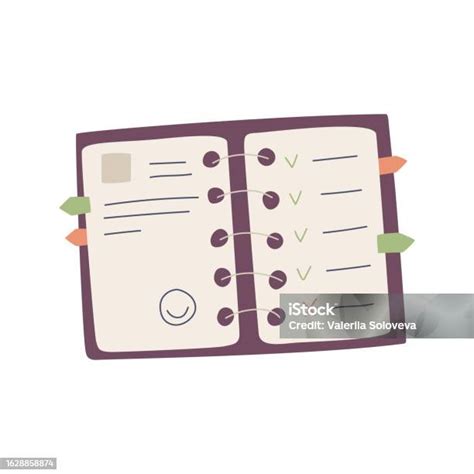 와이어바운드 노트북 메모 스티커 및 책갈피가 있는 일기장 할 일 목록과 웃는 얼굴이 있는 작업에 대한 일일 플래너입니다 흰색