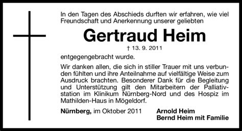 Traueranzeigen Von Gertraud Heim Trauernnde