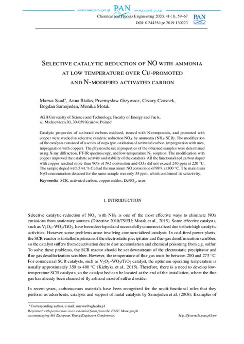 Pdf Selective Catalytic Reduction Of No With Ammonia At Low Temperature Over Cu Promoted And N