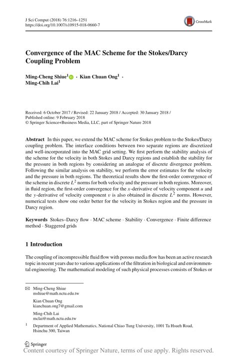 Convergence Of The Mac Scheme For The Stokesdarcy Coupling Problem Request Pdf