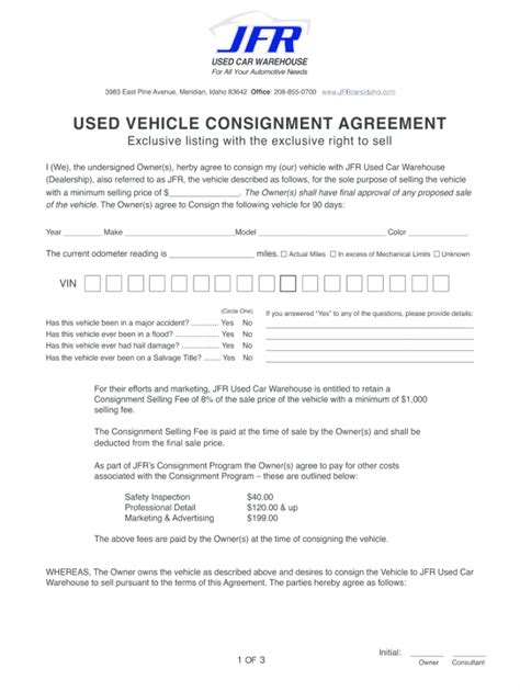 Auto Consignment Agreement Template